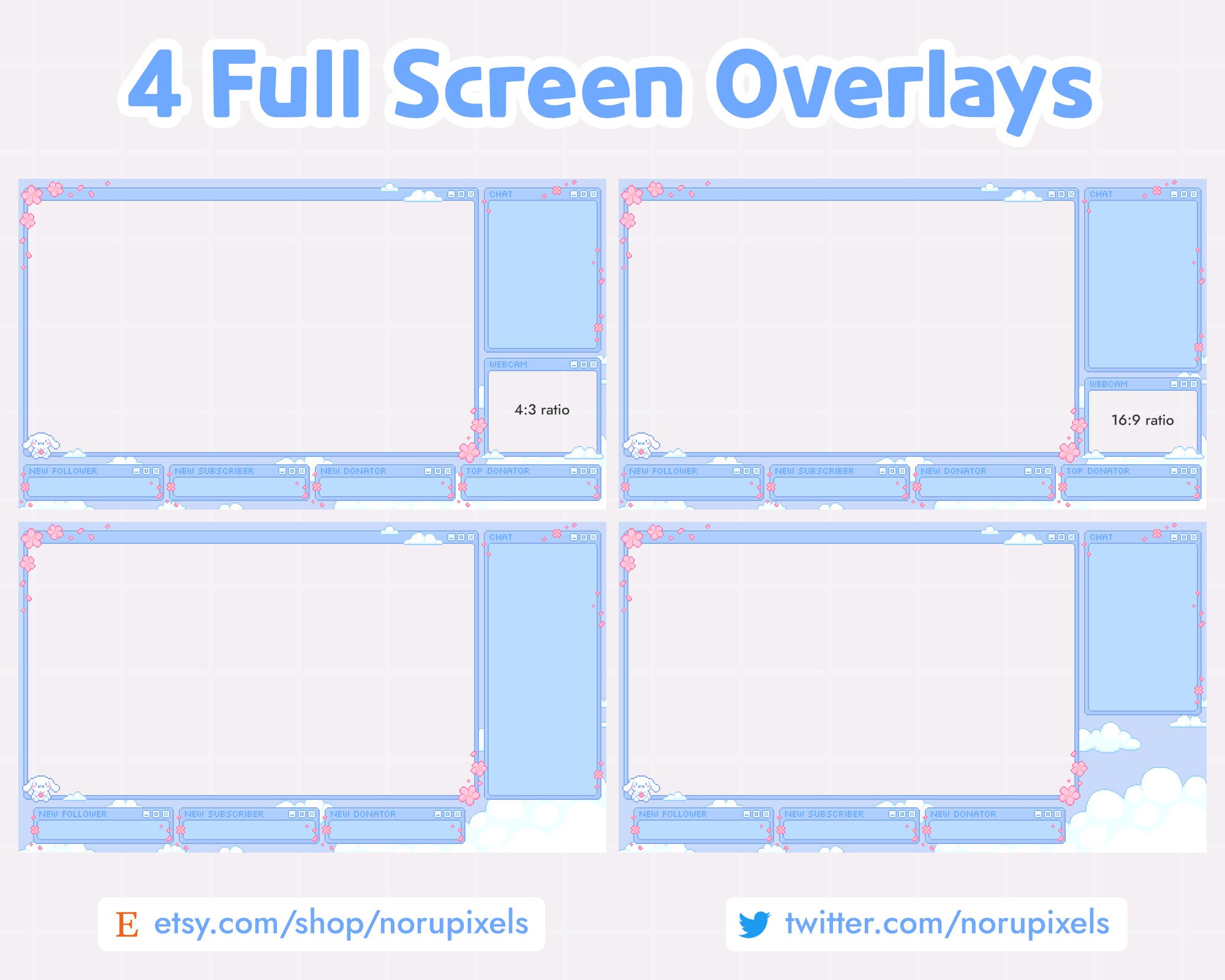 Clouds and Cherry Blossoms Twitch Stream Overlay Set Sakura Pixel 8 Bit ...