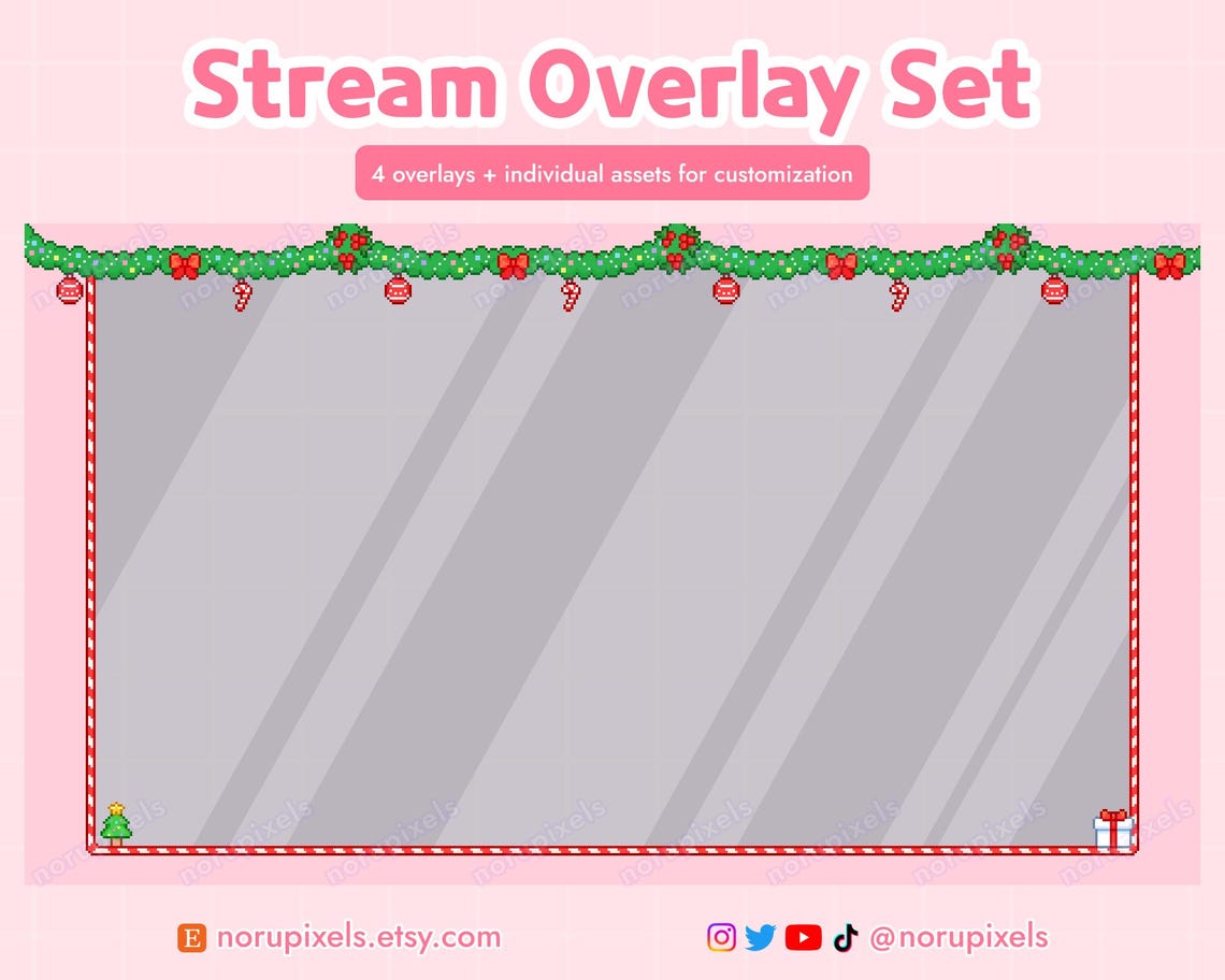 Christmas Stream Overlay Set for Twitch | Candy Cane Holiday Twitch ...