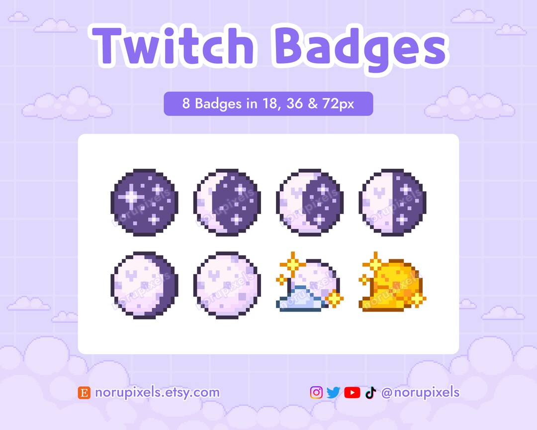 Moon Phases Pixel Twitch Sub Badges | Moon Bit Badges | Premade Badges ...