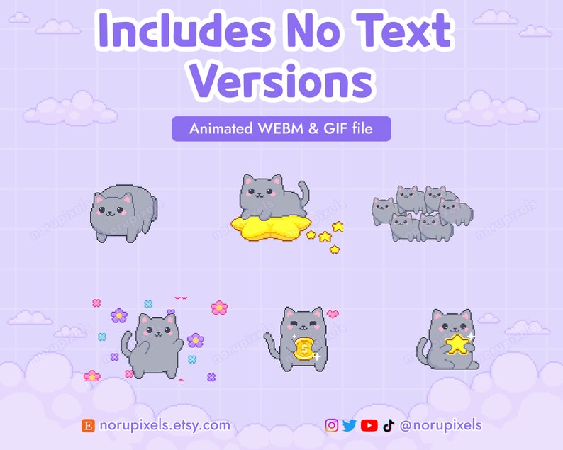 Animated Grey Cat Twitch Stream Alerts Pack Cat Raid Stream Alert Pixel ...