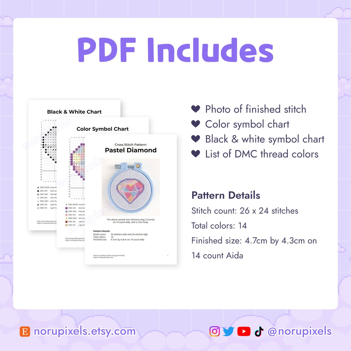 Pastel Diamond Cross Stitch Pattern PDF Mini Cross Stitch Patterns ...
