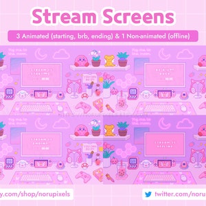 Animated Stream Screens Kawaii Pink Gamer Desk | Lofi Aesthetic Cute ...