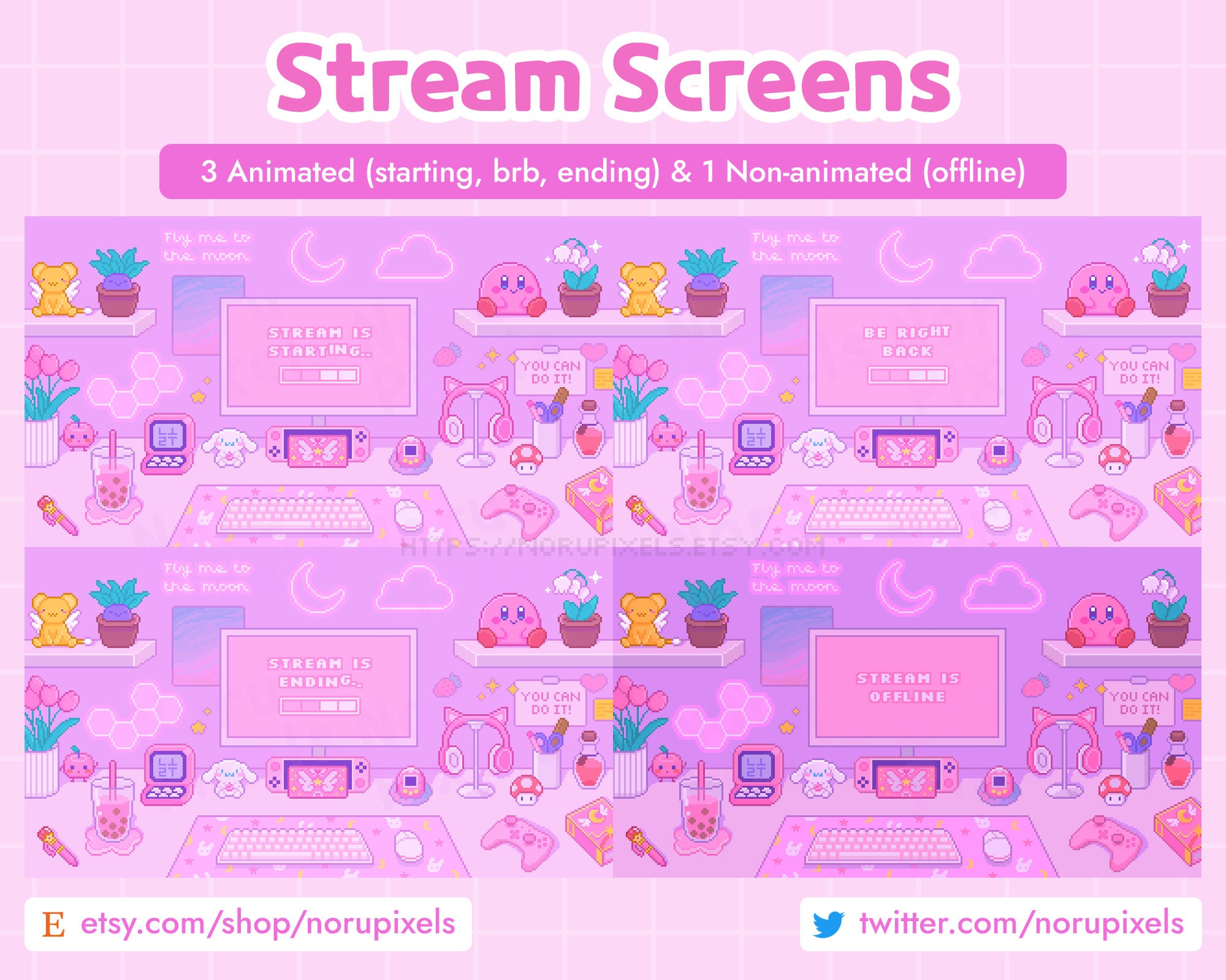 Schermate di streaming animate Kawaii Pink Gamer Desk / Lofi Aesthetic ...