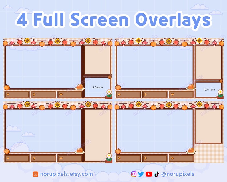 Autumn Pumpkin Pie Twitch Stream Overlay Package Cozy Fall Cottagecore Animated Stream Screens ...