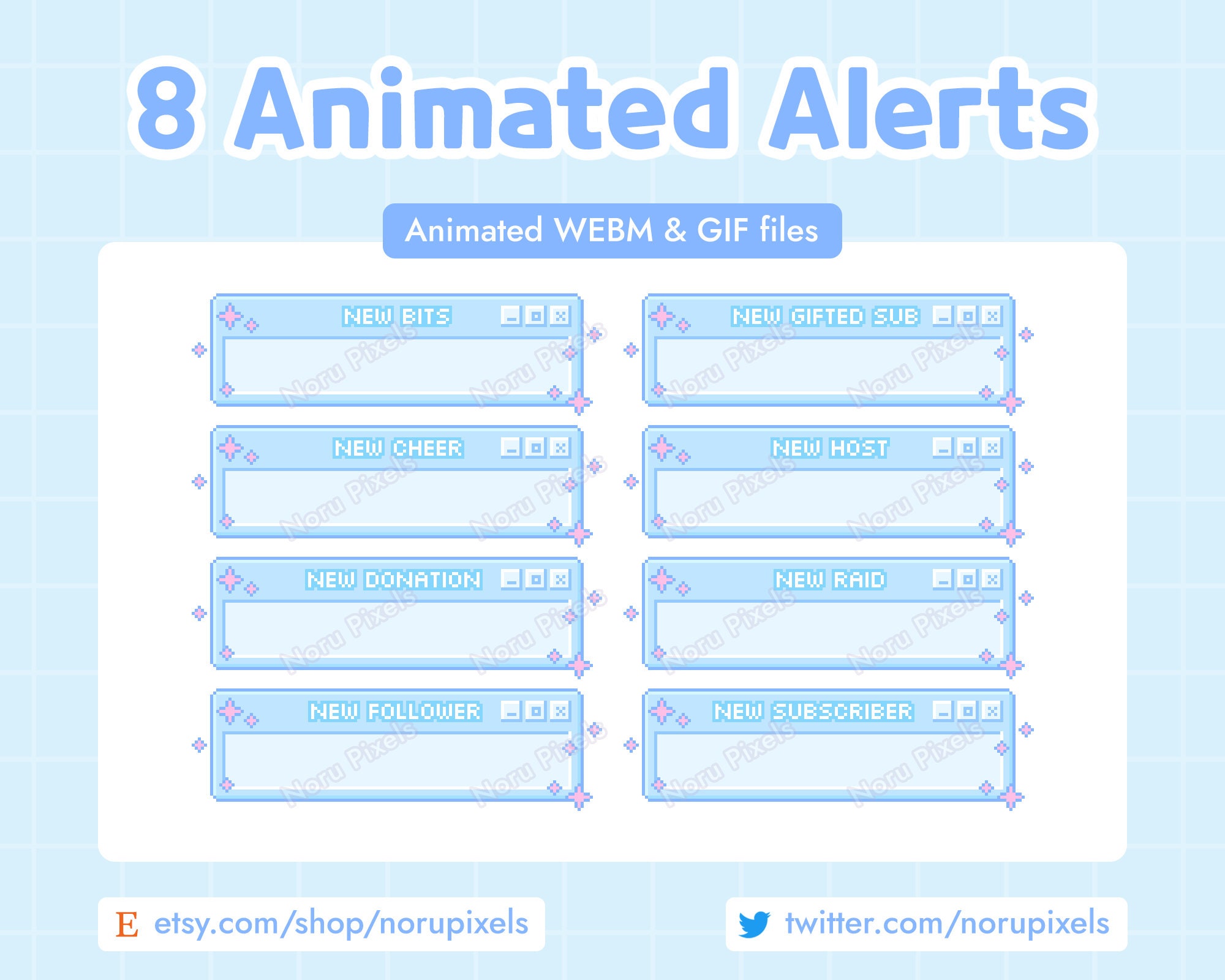 Animated Twitch Stream Alerts | Cute Blue Aesthetic Pixel Window Popup ...