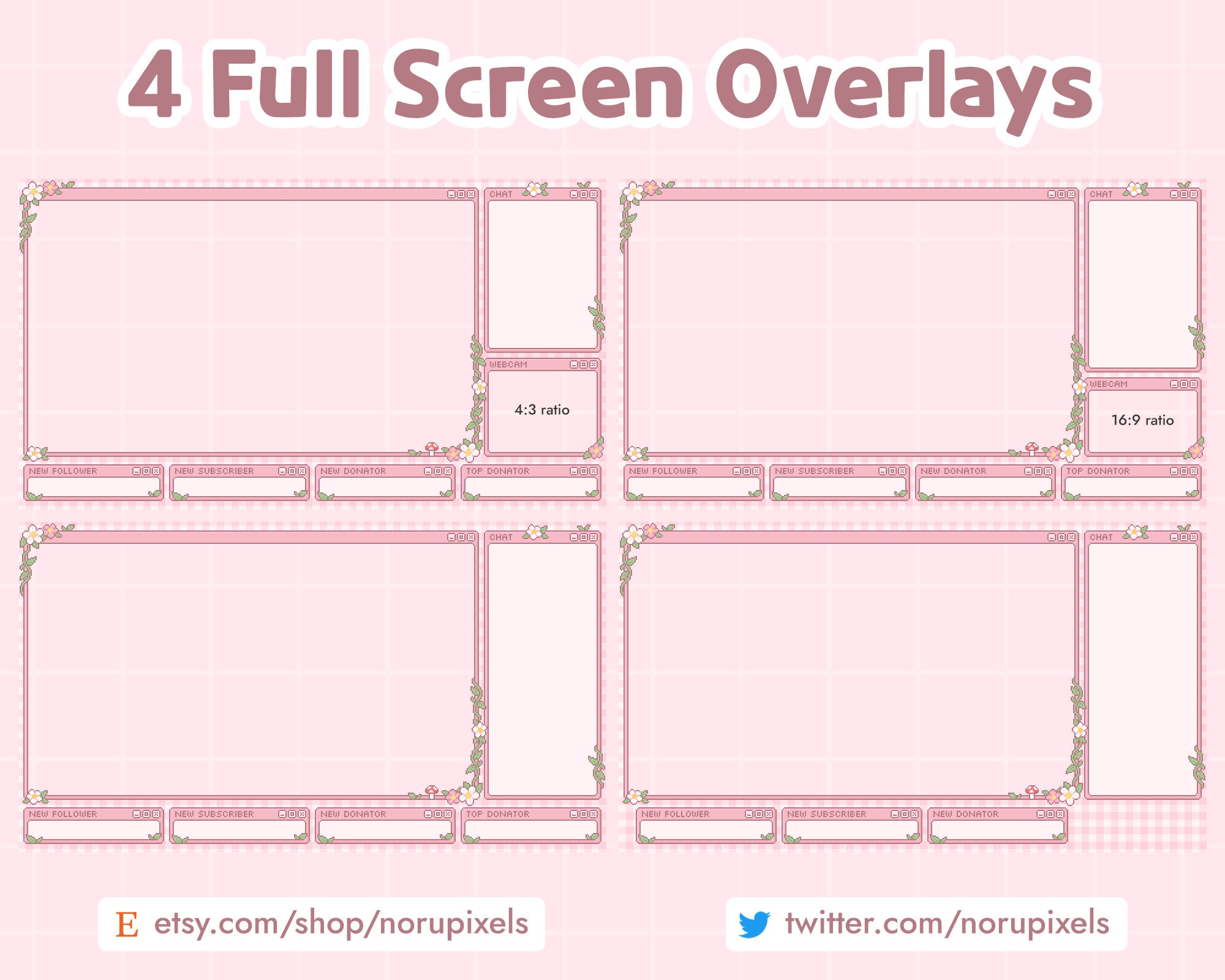 Pink Cottagecore Stream Overlay Set for Twitch Forest Aesthetic Floral ...