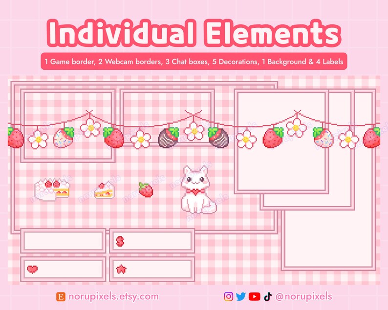 Strawberry Cottagecore Twitch Stream Overlay Set Pink Cottagecore ...