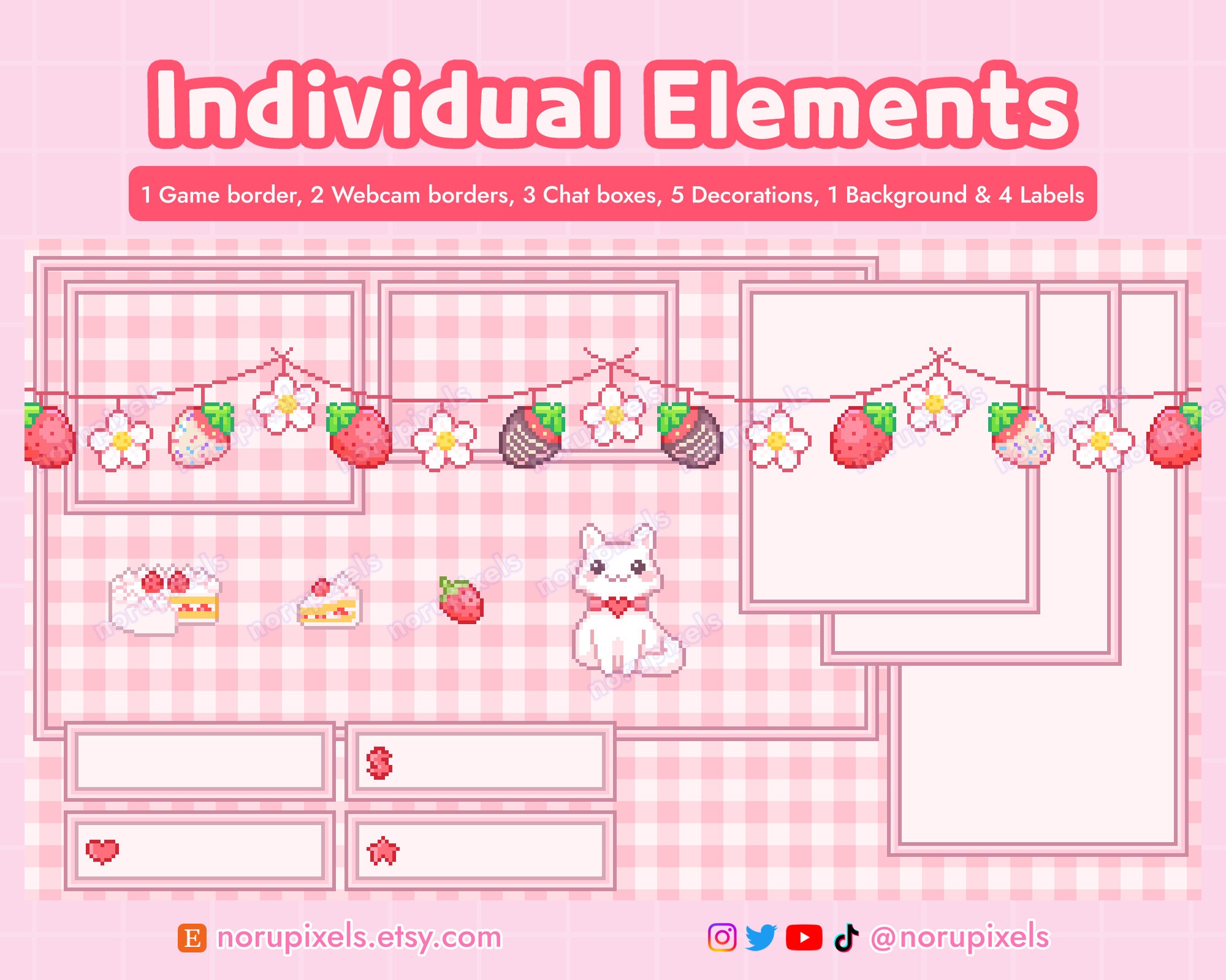 Strawberry Cottagecore Twitch Stream Overlay Set Pink Cottagecore ...
