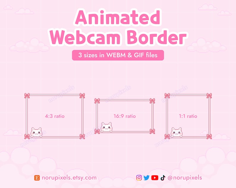 Cute White Cat Webcam Border for Twitch Stream | Kawaii Cat Twitch ...