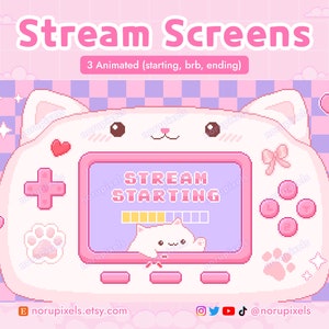 Pixel Cat Gamer Stream Screens | Kawaii White Cat Animated Stream ...