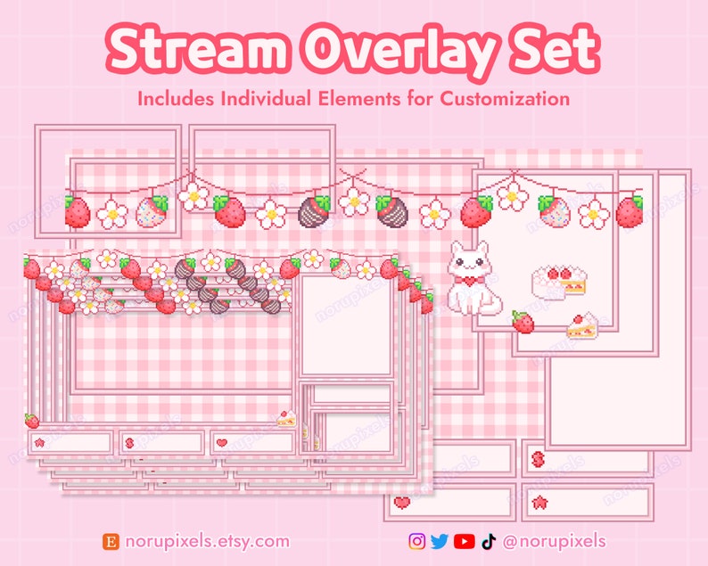 Strawberry Cottagecore Twitch Stream Overlay Set Pink Cottagecore ...