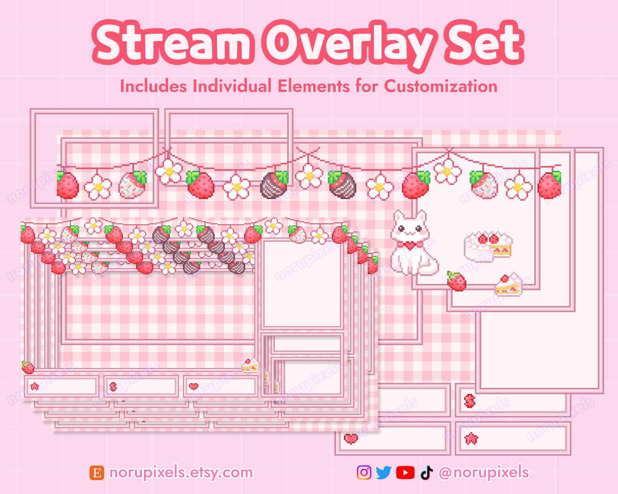 Strawberry Cottagecore Twitch Stream Overlay Set Pink Cottagecore ...