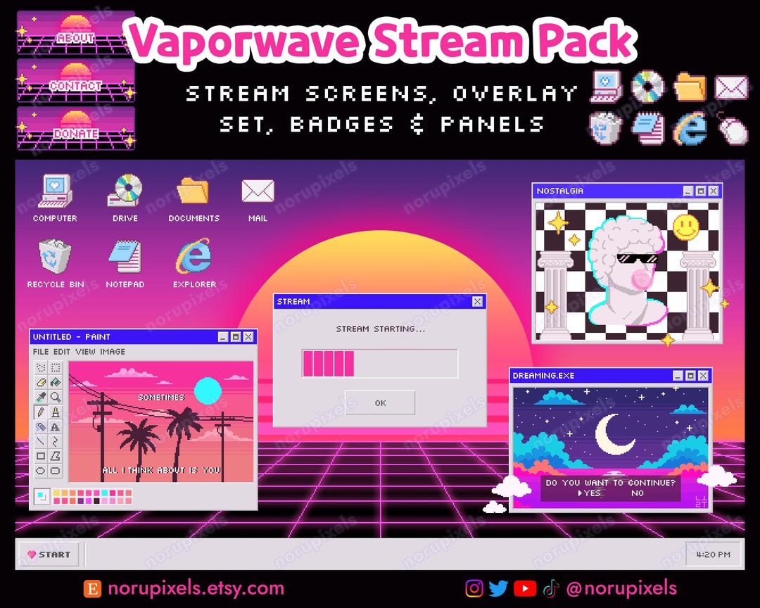 Retro Windows Vaporwave Twitch Stream Overlay Pack | Windows 95 Sunset ...