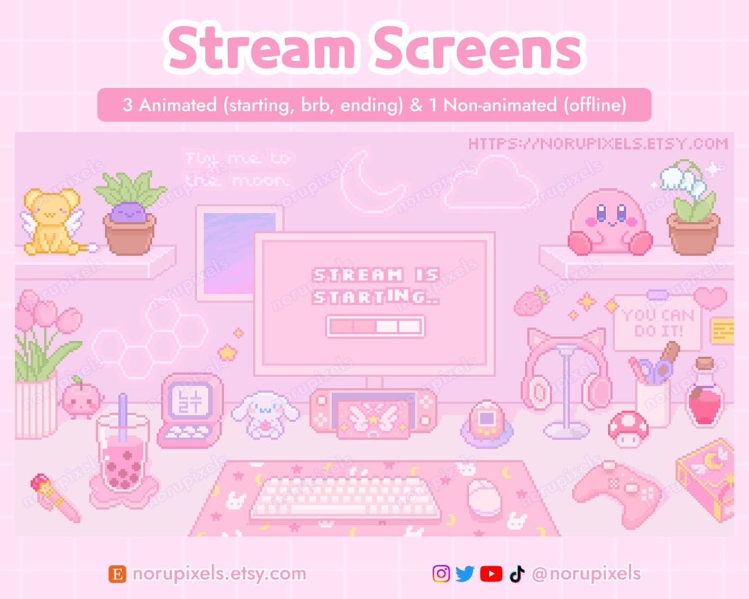 Pastel Pink Gamer Desk Stream Screens | Pastel Aesthetic Twitch Scenes ...