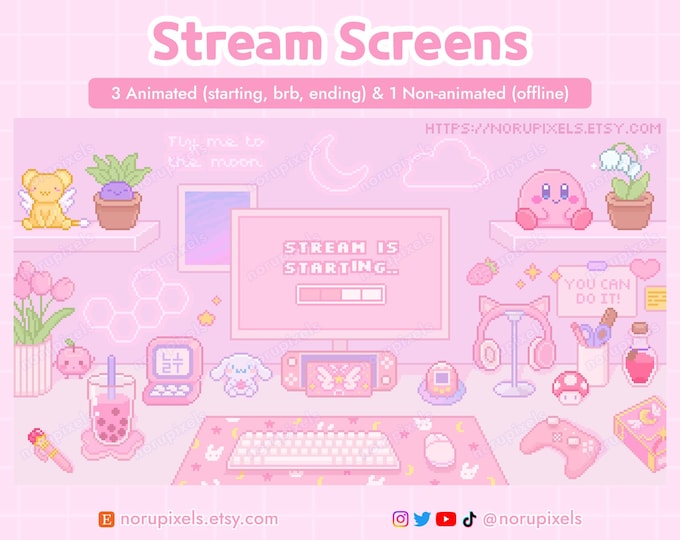 Animated Stream Screens Kawaii Pink Gamer Desk | Lofi Aesthetic Cute ...