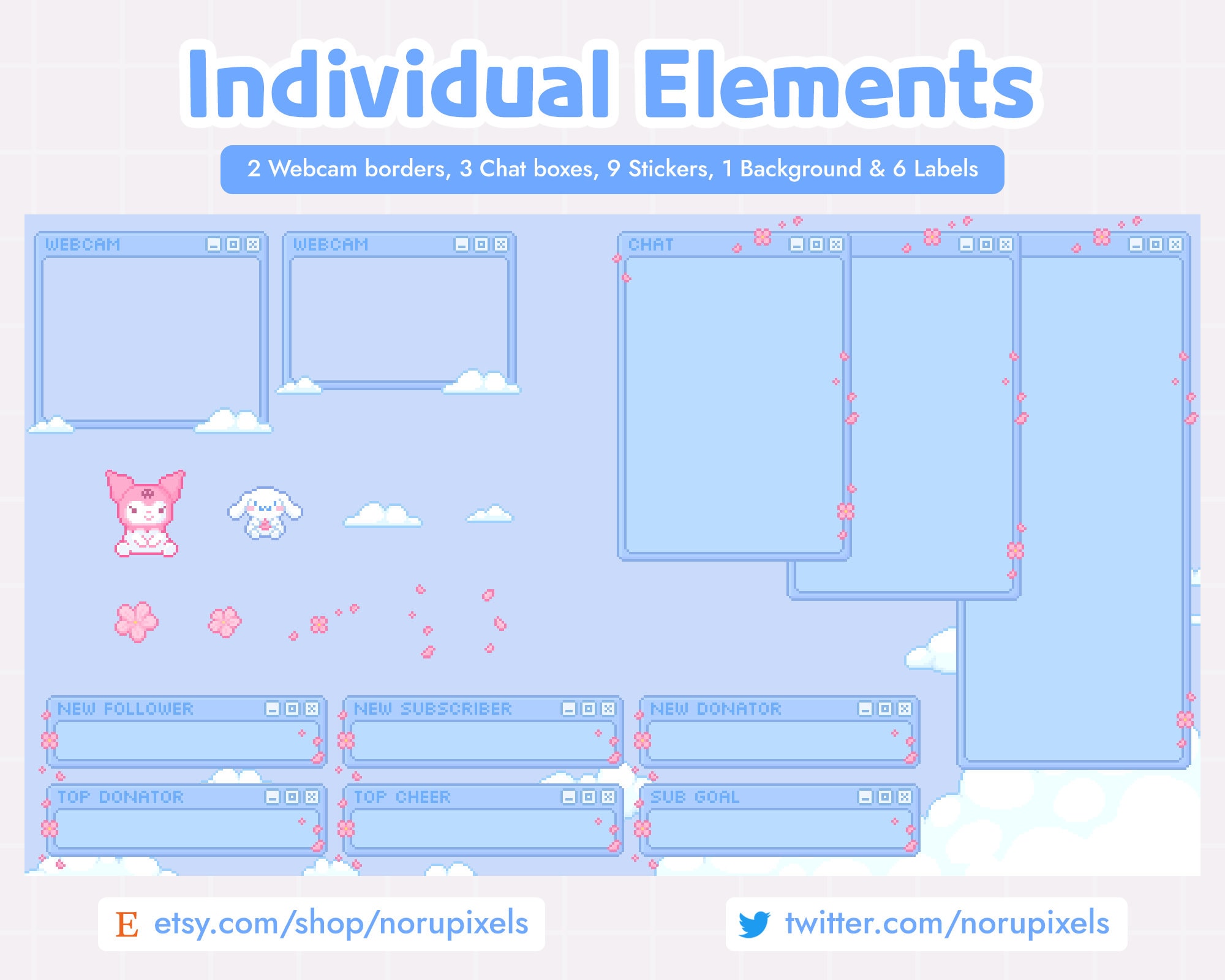 Clouds and Cherry Blossoms Twitch Stream Overlay Set Sakura Pixel 8 Bit ...