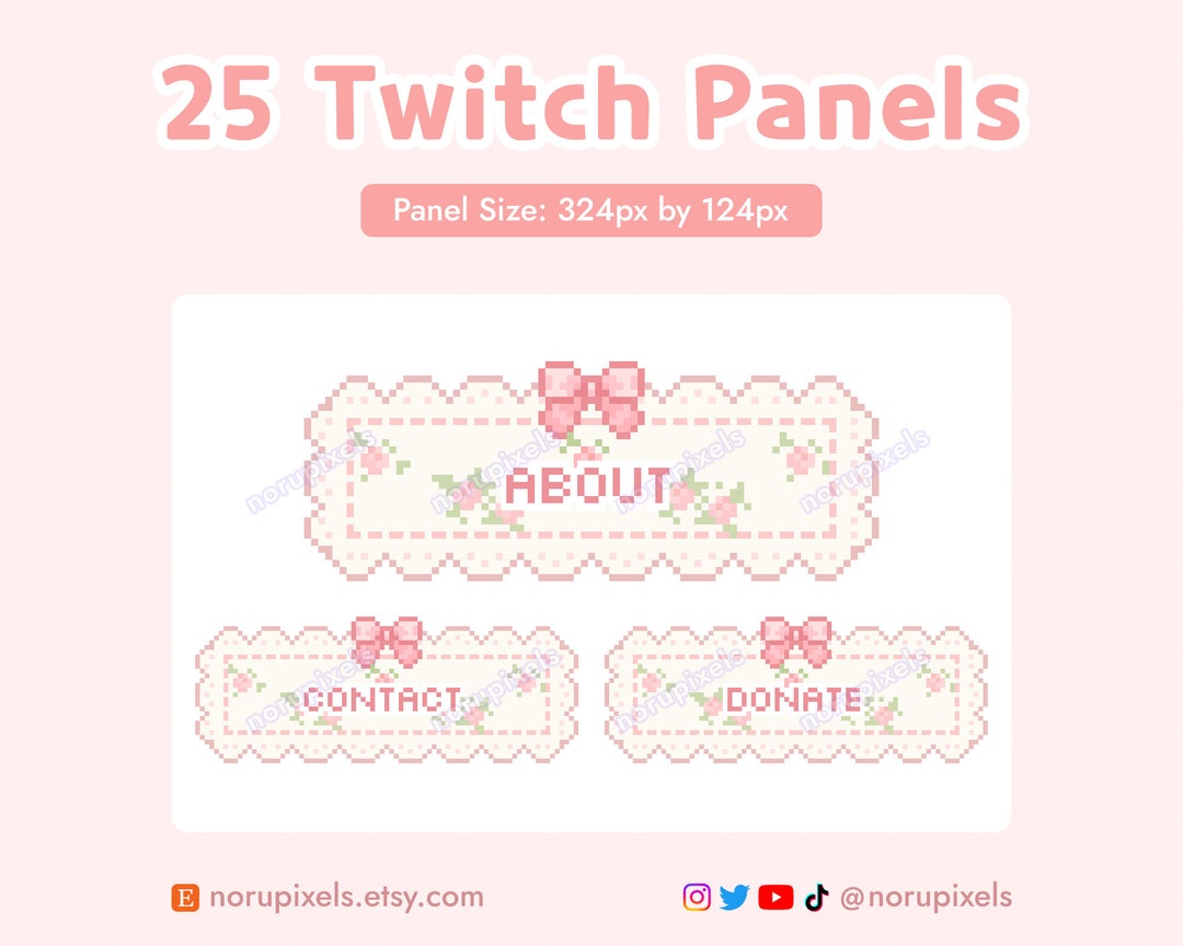 Kawaii Coquette Twitch Panels, Pink Floral Pixel Art Stream Info ...