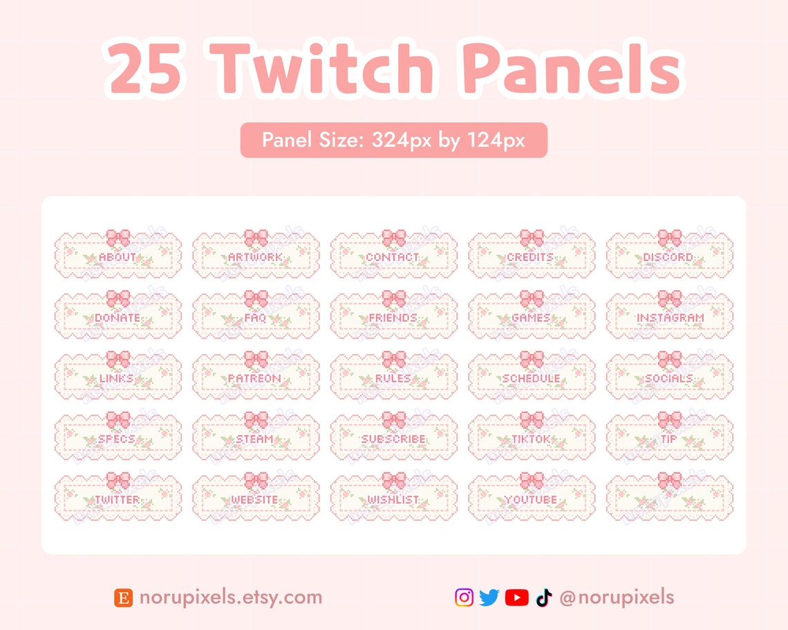 Coquette Aesthetic Twitch Panels | Ribbon Stream Panels | Pixel Art for ...