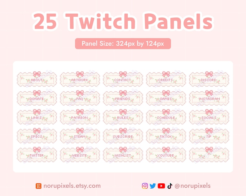 Coquette Aesthetic Twitch Panels | Ribbon Stream Panels | Pixel Art for ...