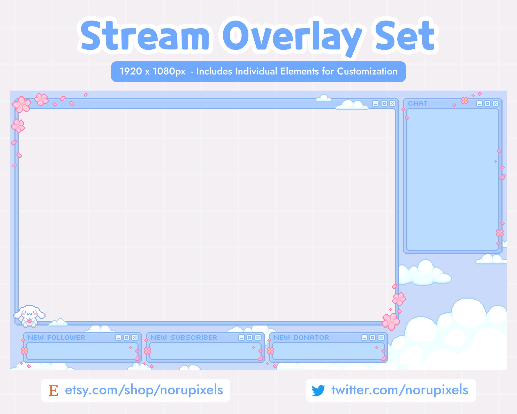 Clouds and Cherry Blossoms Twitch Stream Overlay Set Sakura Pixel 8 Bit ...