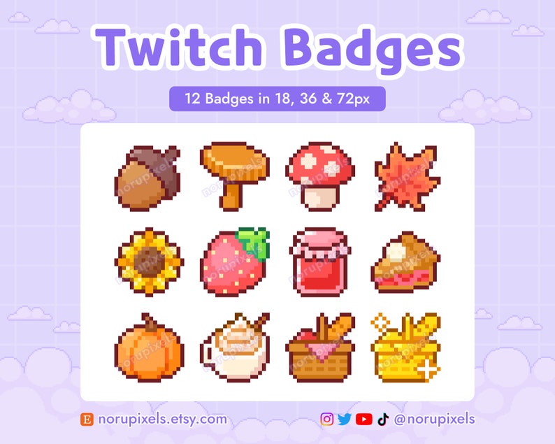 Autumn Cottagecore Pixel Art Twitch Sub Badges Mushroom Pumpkin Spice ...