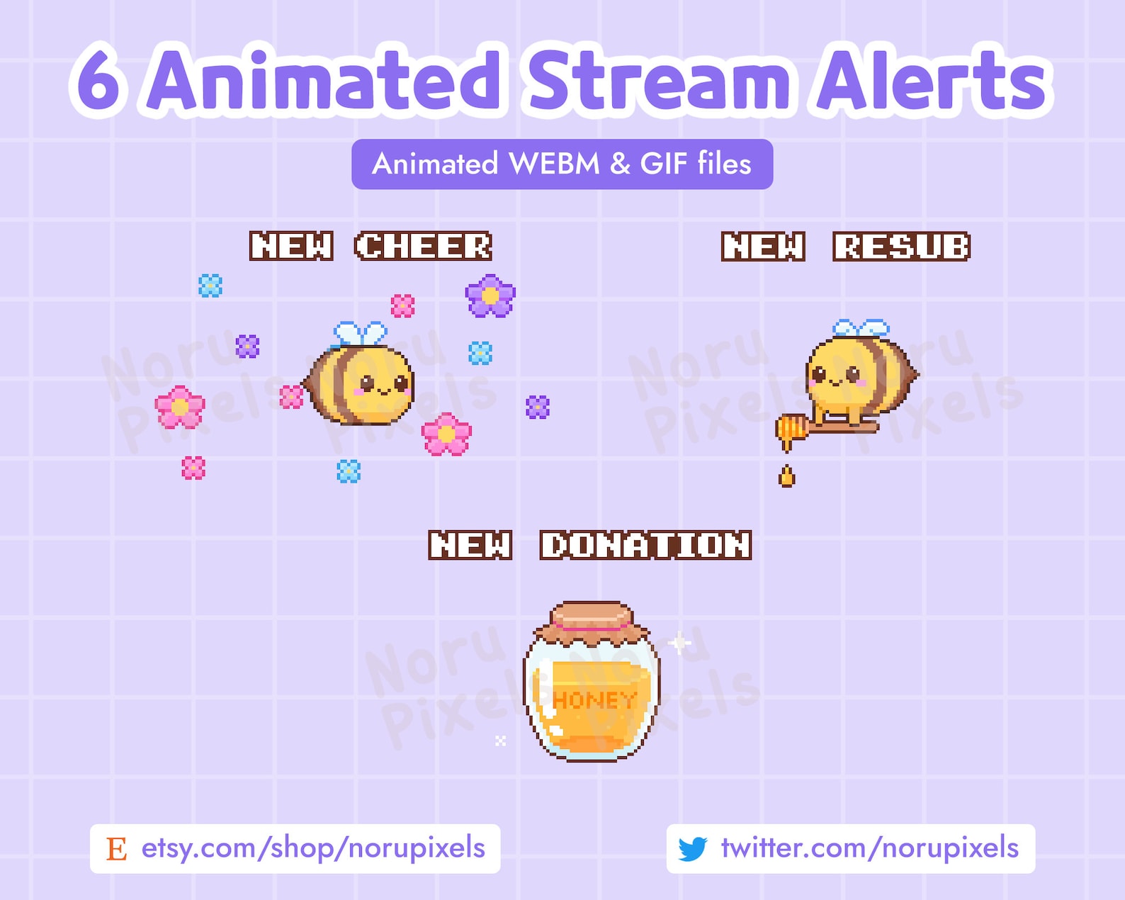 6 Animated Bee Twitch Stream Alerts Pack Cute Pixel Bee Raid Stream ...