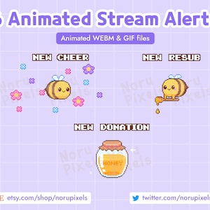 6 Animated Bee Twitch Stream Alerts Pack | Cute Pixel Bee Raid Stream ...