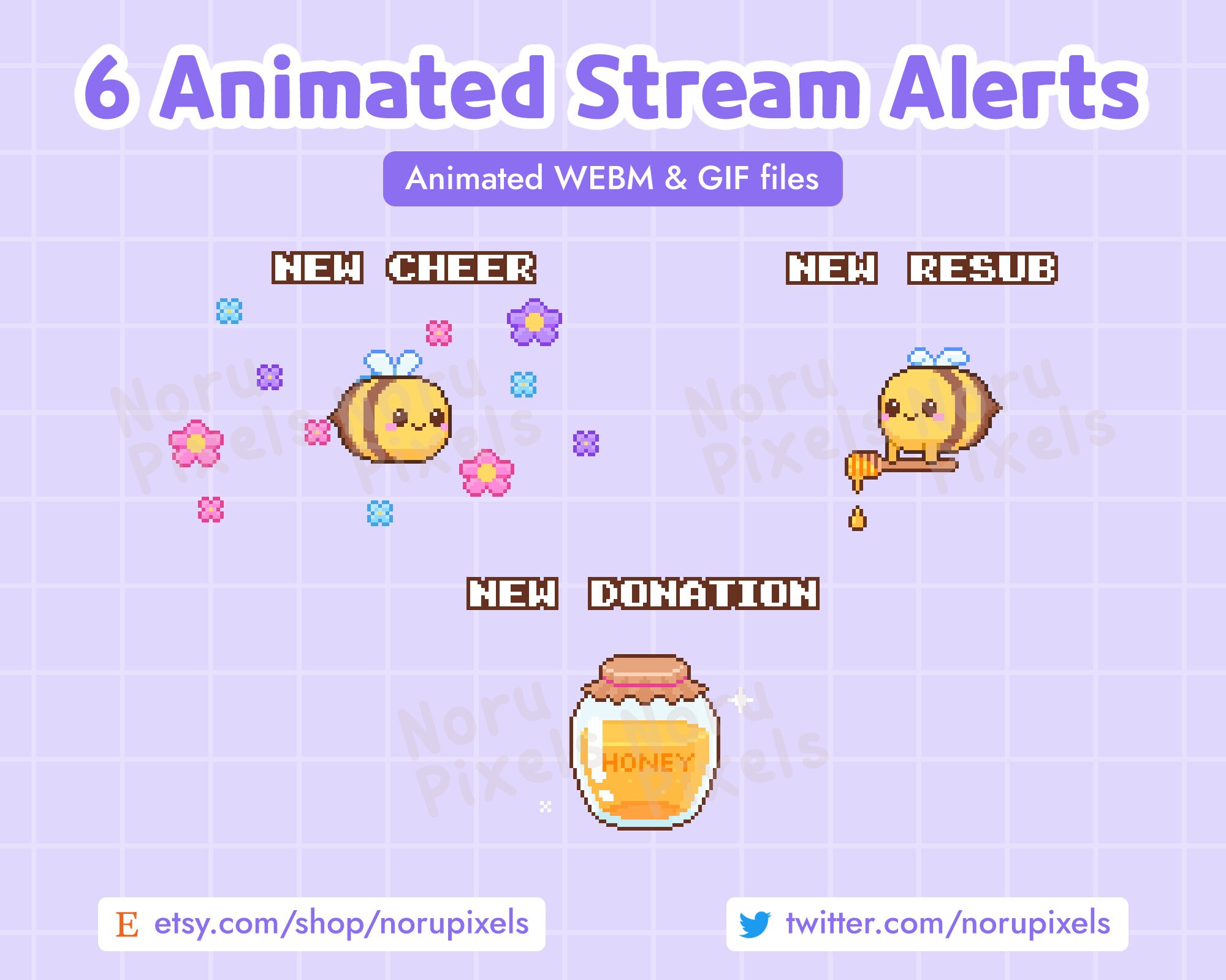 6 Animated Bee Twitch Stream Alerts Pack Cute Pixel Bee Raid Stream ...