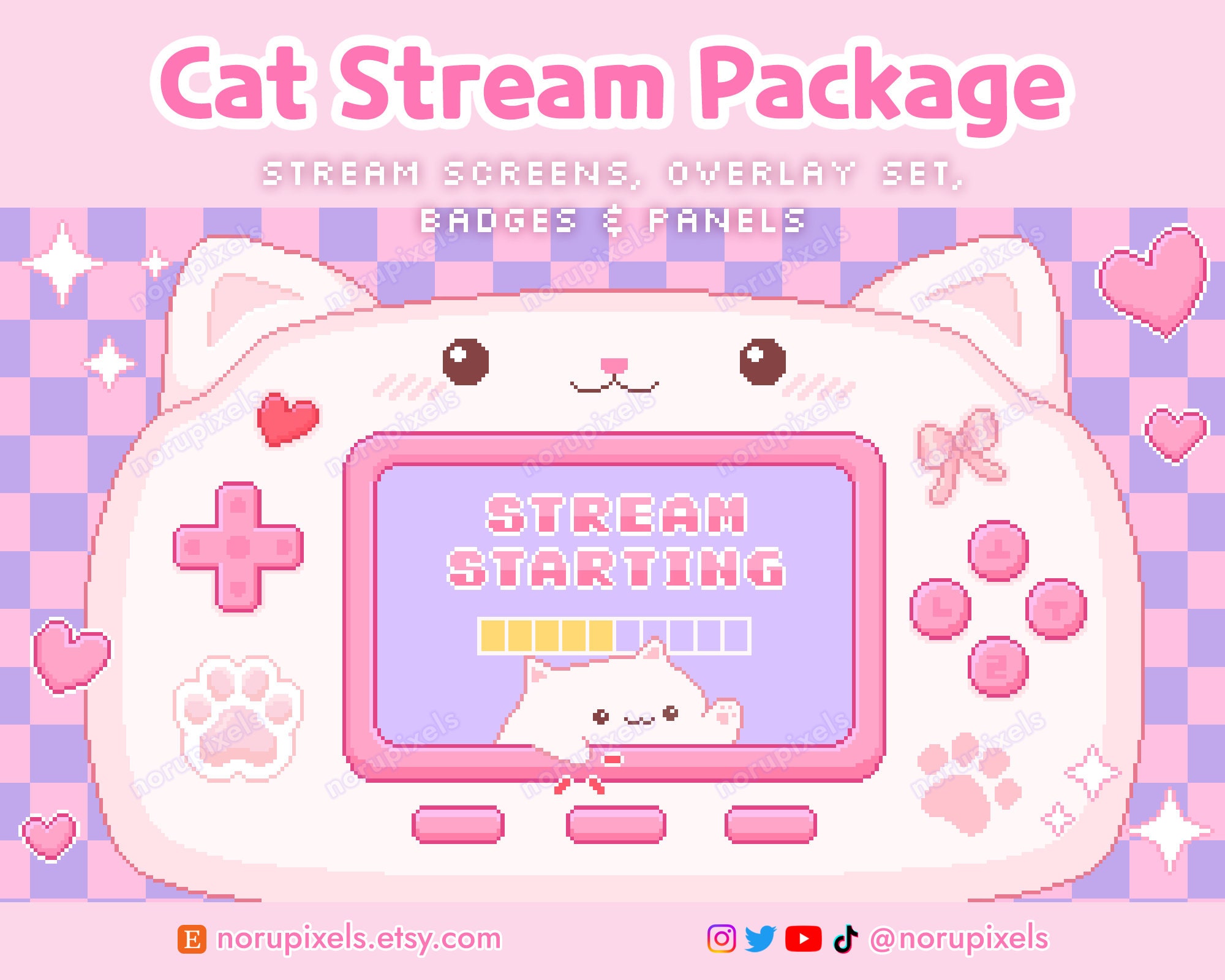 Bongo Cat Twitch Stream Overlay Package Retro Gaming White Cat Animated ...