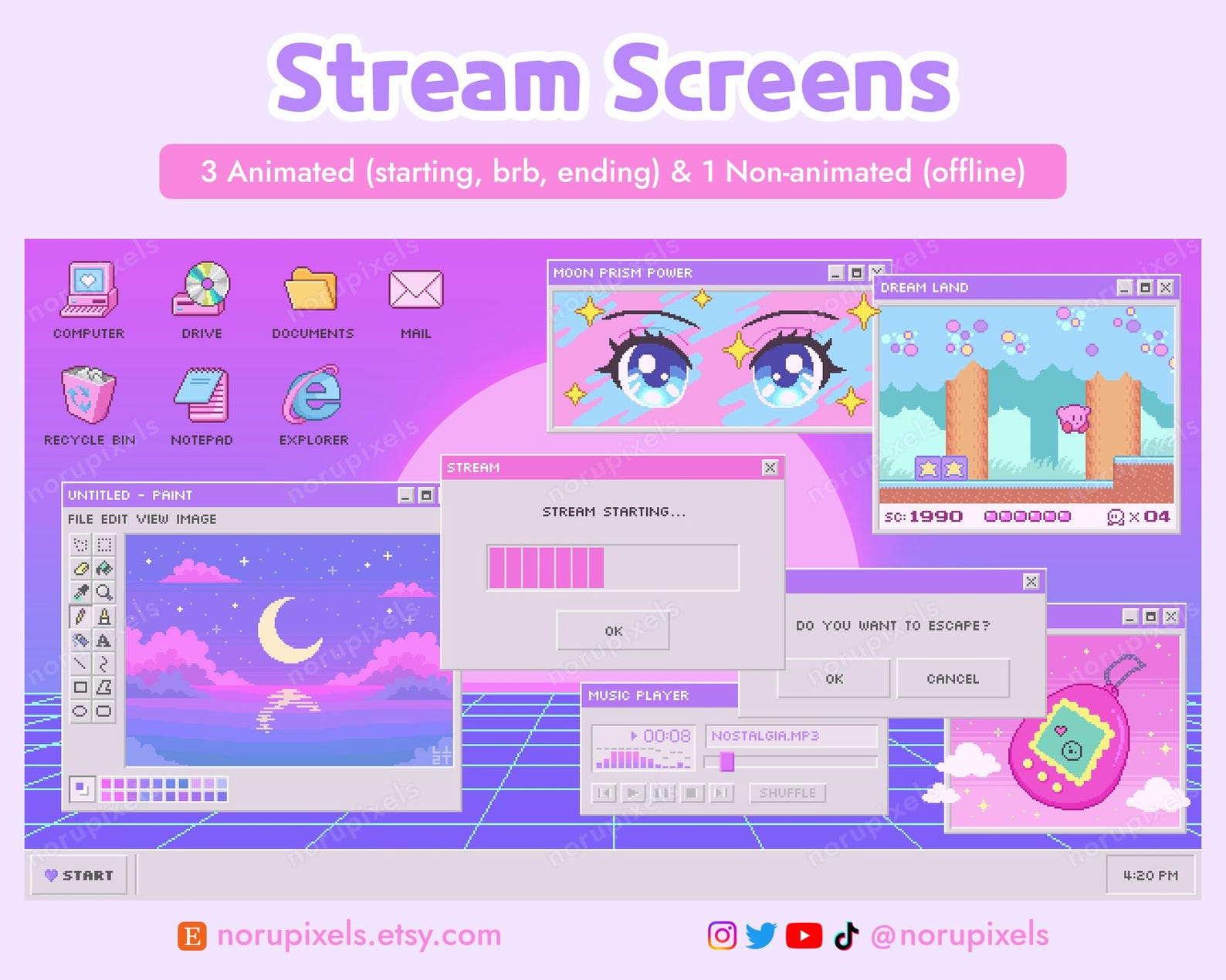 Animated Stream Screens Y2K Windows Vaporwave | Retro Windows 95 ...