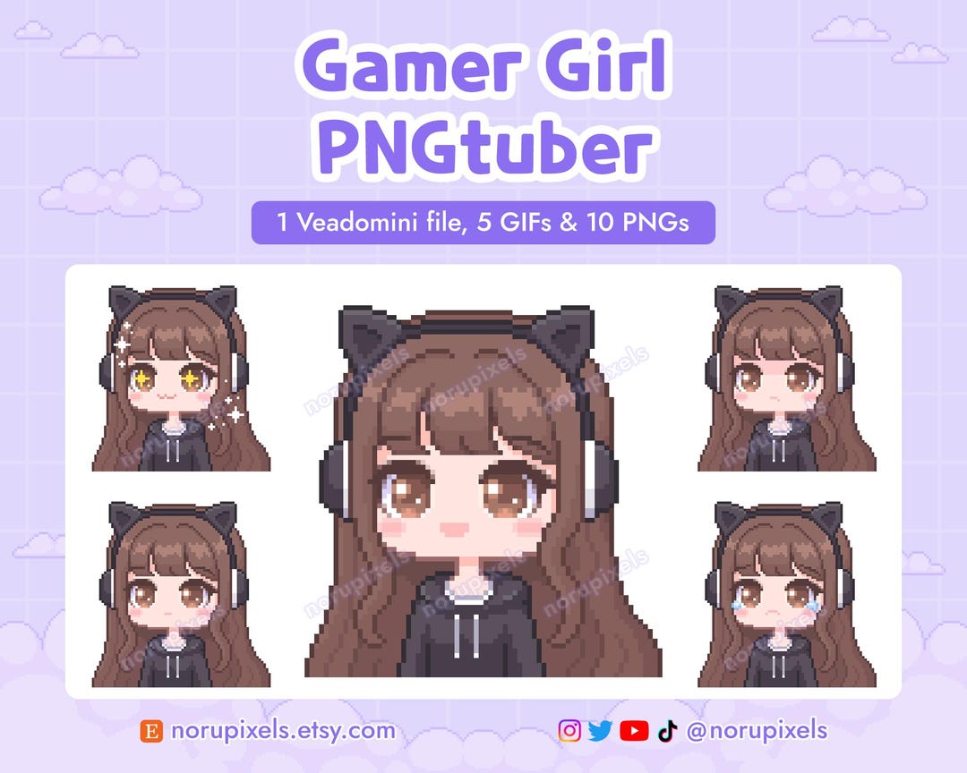 Cute Gamer Girl Chibi Pngtuber Veadotube Mini for Twitch Streamer ...