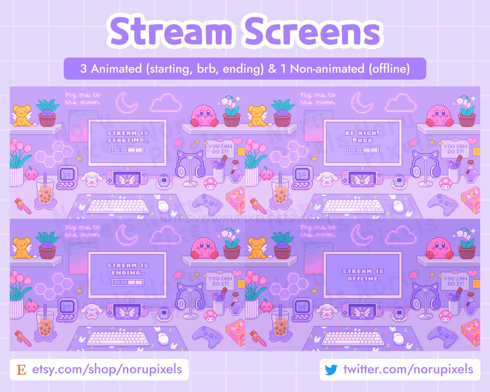 Animated Stream Screens Kawaii Purple Gamer Desk | Aesthetic Cute ...
