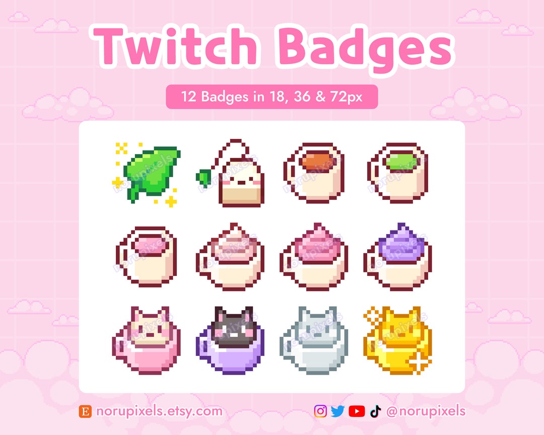 Cozy Tea Teacup Pixel Twitch Sub Badges | Cat Teabag Bit Badges | Premade Badges for Cozy Twitch ...