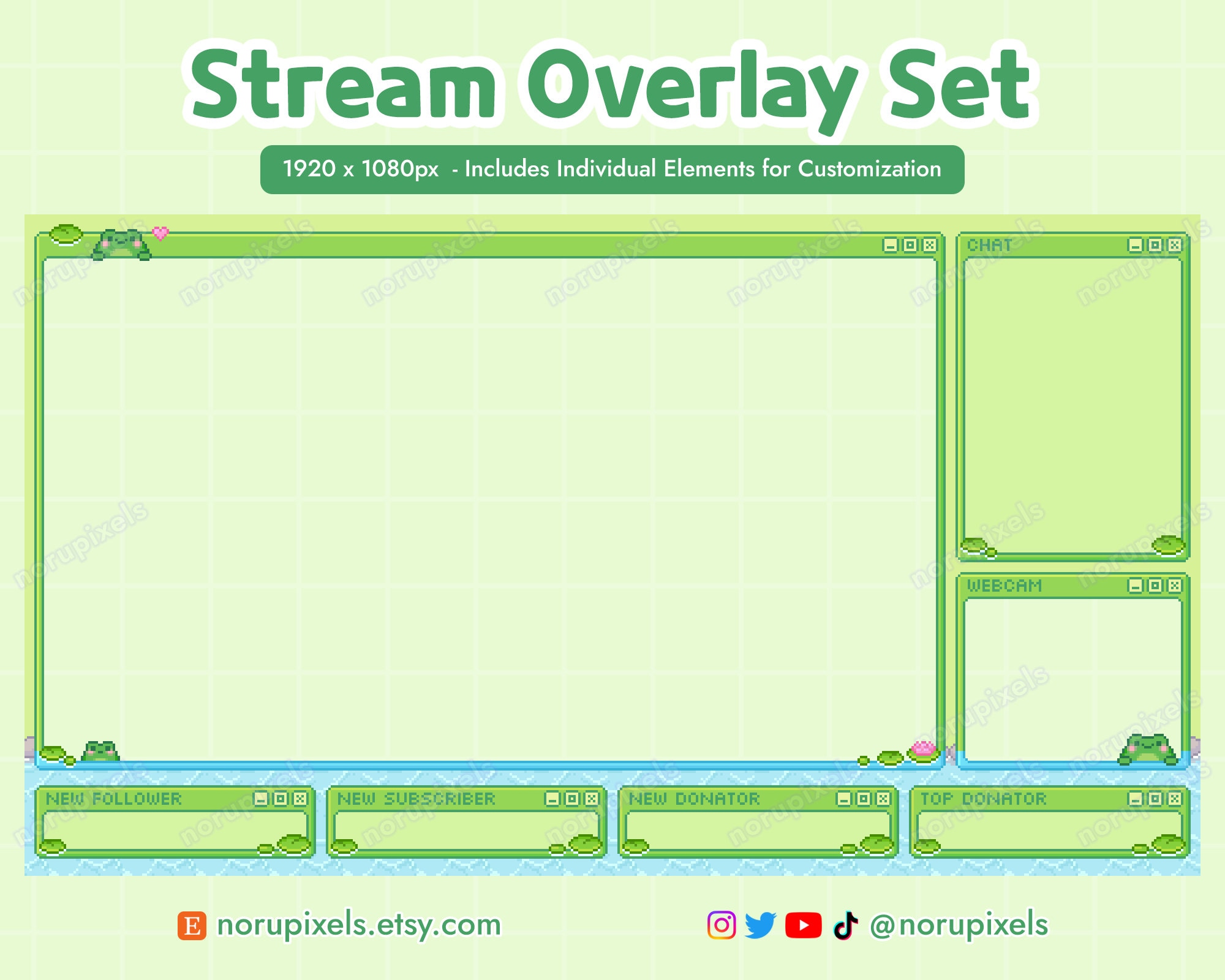 Cute Frog Pond Stream Overlay Set for Twitch Streams | Kawaii Frog ...