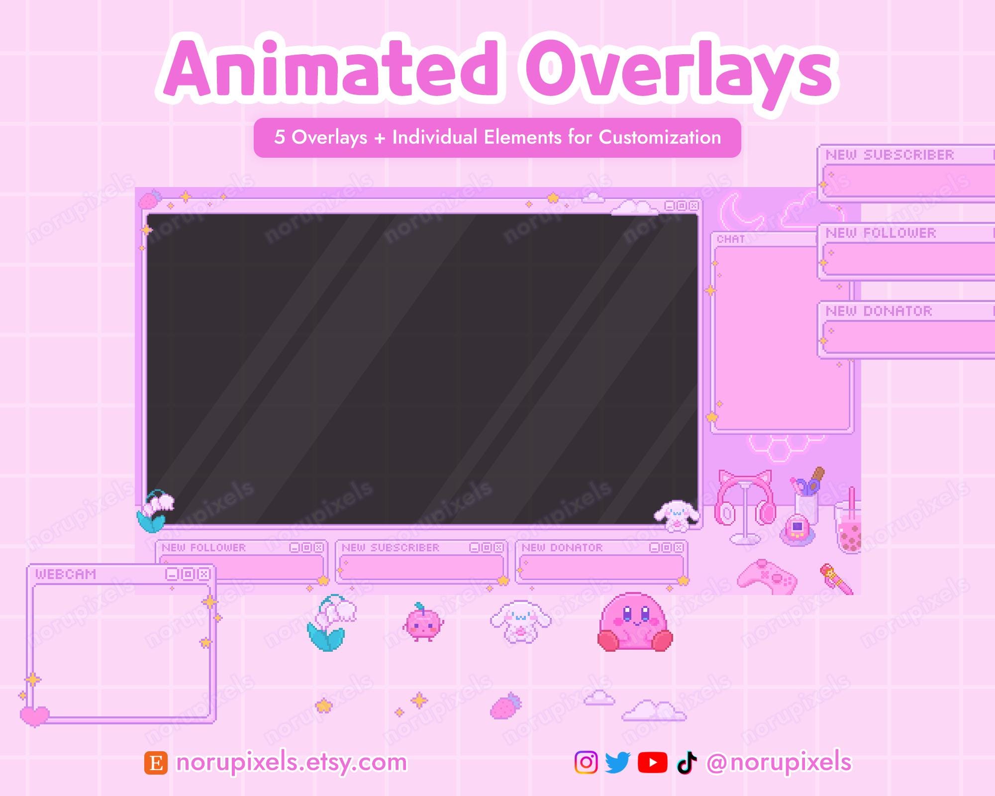 Kawaii Pink Gamer Desk Animated Stream Overlays | Vtuber Animated ...