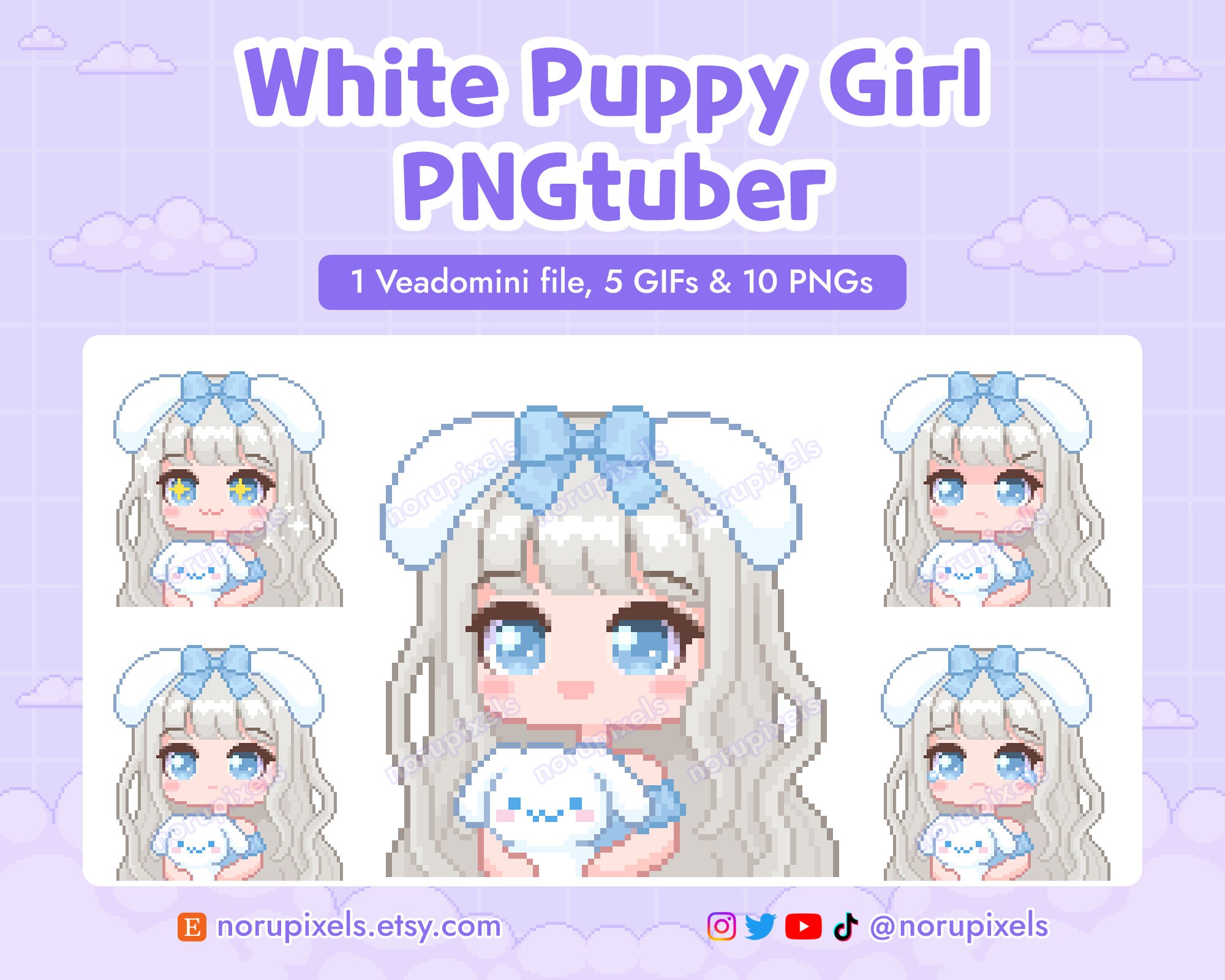 Cinnamon White Puppy Girl Chibi Pngtuber Veadotube Mini for Twitch ...