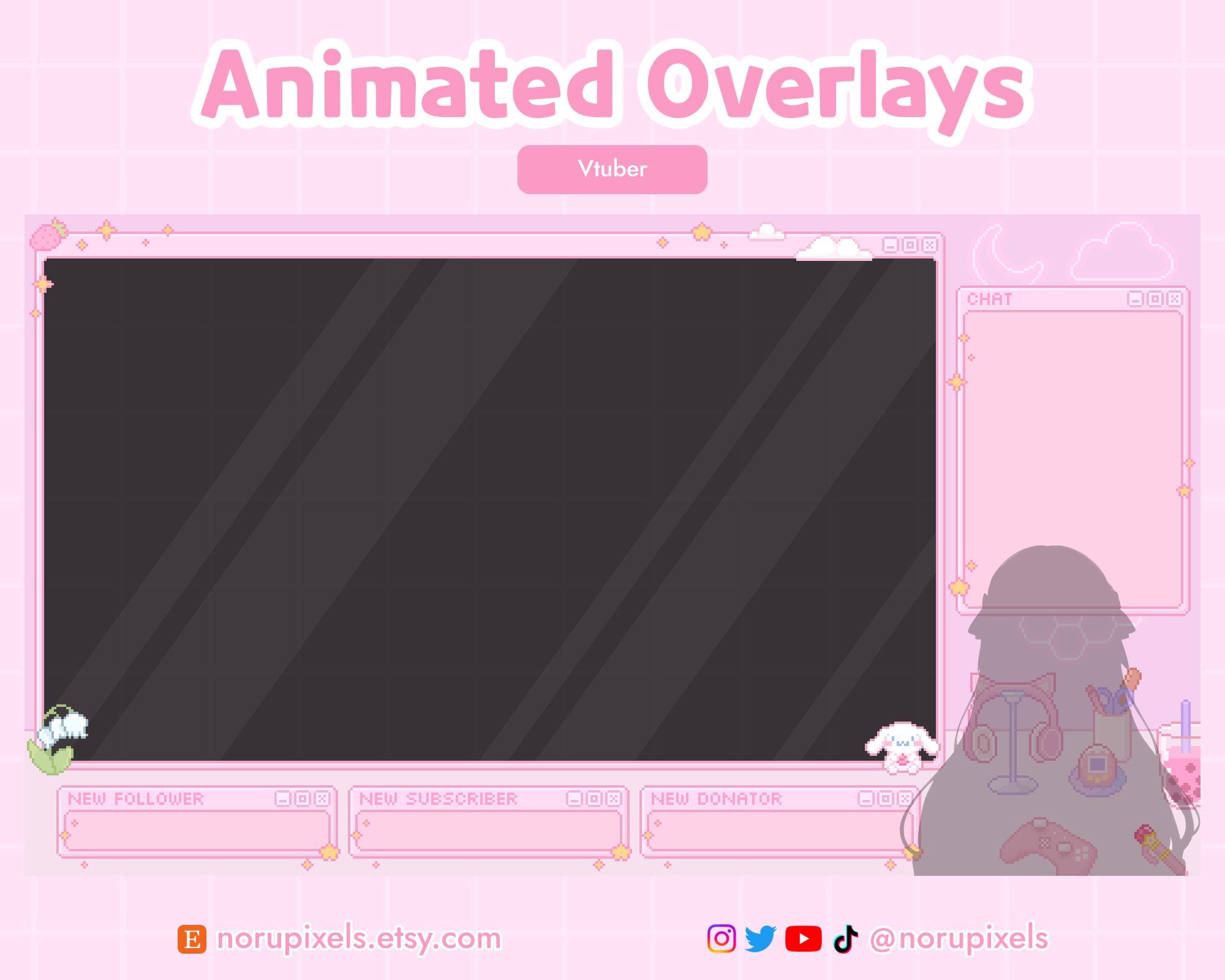 Pastel Pink Gamer Desk Animated Stream Overlays | Vtuber Animated ...