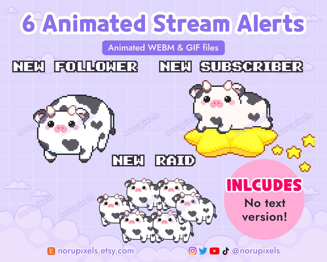 Animated Cow Stream Alerts Pack | Cow Twitch Stream Alerts - Etsy
