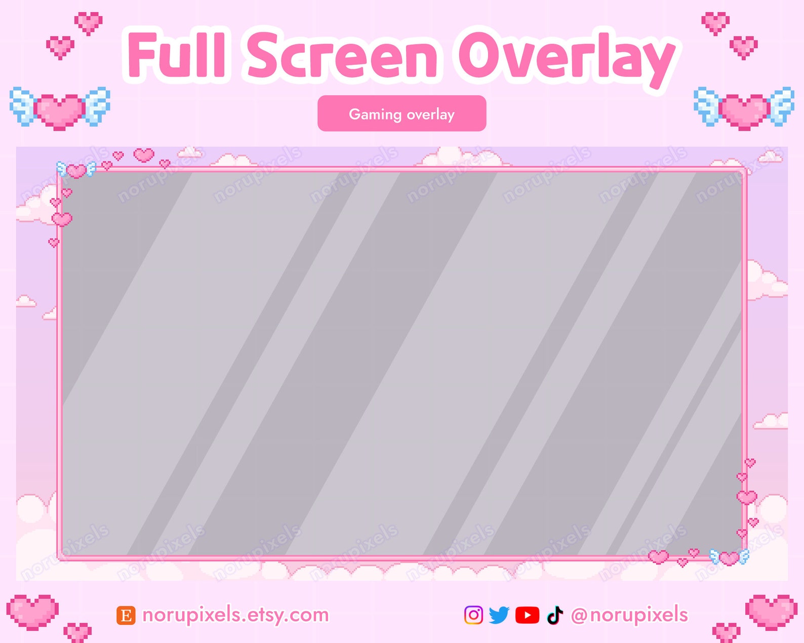 Kawaii Heart Stream Overlay Set for Twitch | Valentines Twitch Stream ...