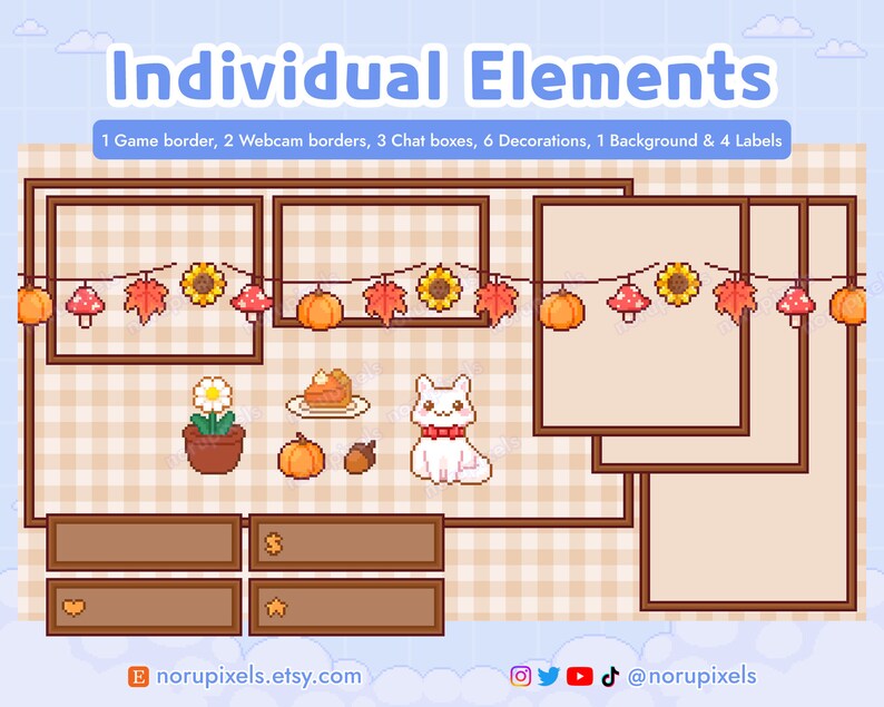 Autumn Pumpkin Pie Twitch Stream Overlay Package Cozy Fall Cottagecore Animated Stream Screens ...