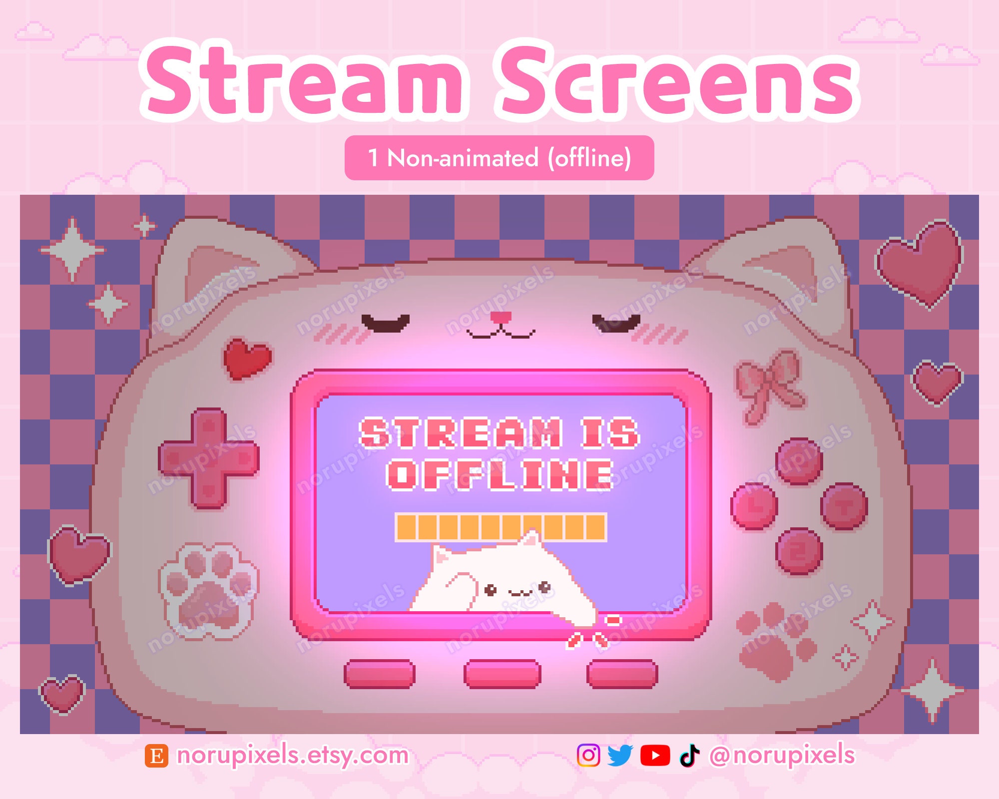 Bongo Cat Twitch Stream Overlay Package Retro Gaming White Cat Animated Stream Screens, Badges ...
