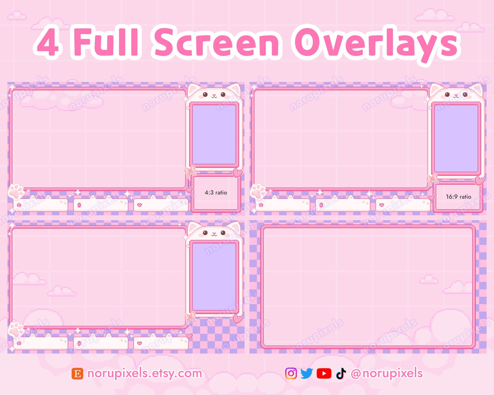 Bongo Cat Twitch Stream Overlay Package Retro Gaming White Cat Animated ...