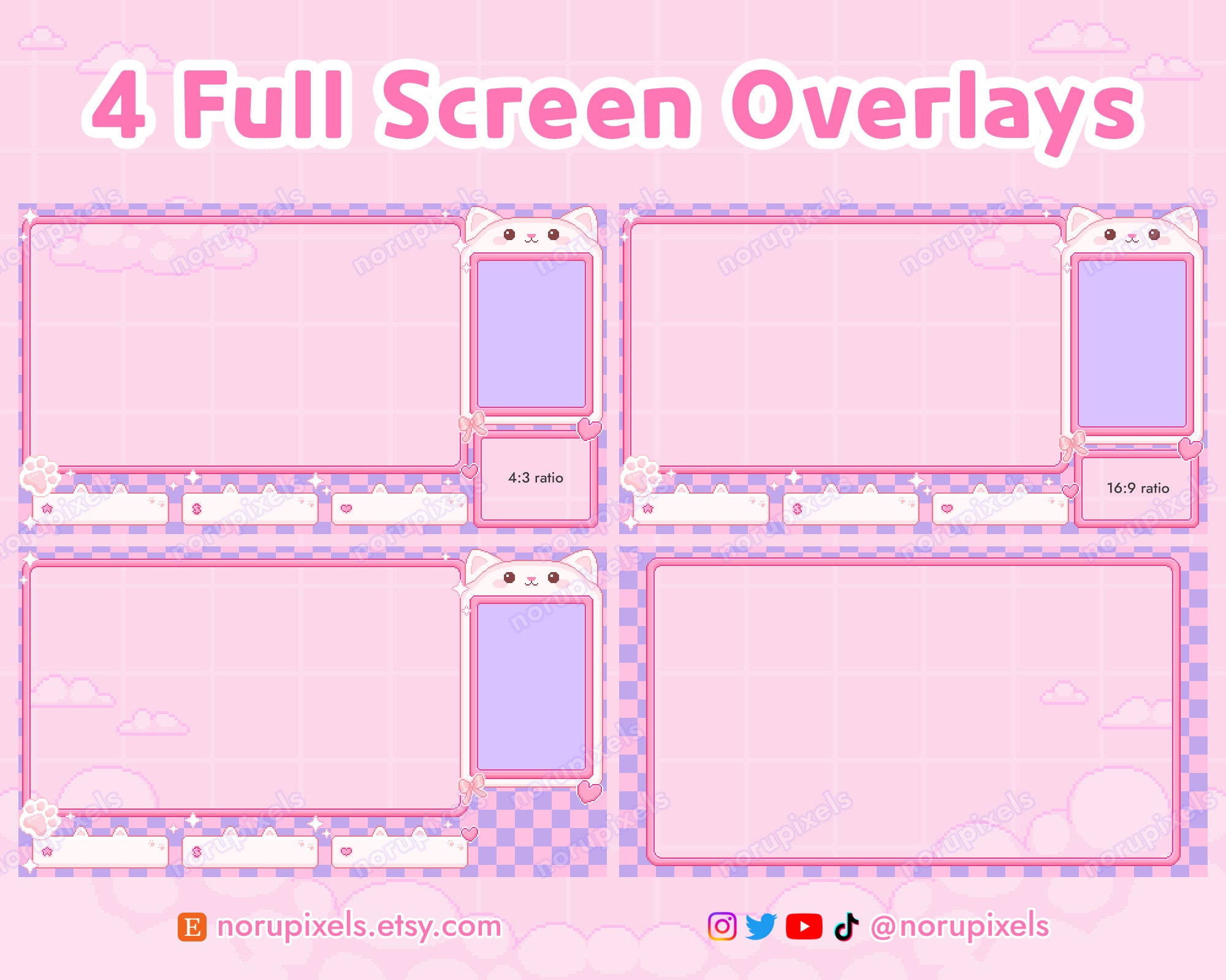 Bongo Cat Twitch Stream Overlay Package Retro Gaming White Cat Animated