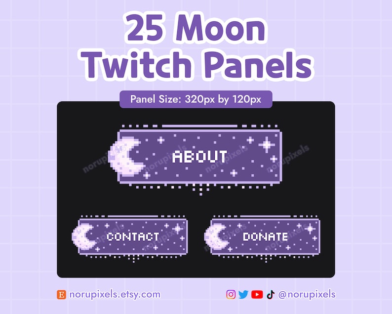 Pixel Moon Twitch Panels | Celestial Moon Stream Panels | 8 Bit Pixel ...