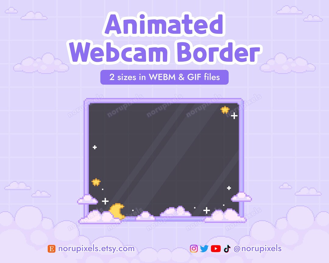 Kawaii Animated Webcam Border for Twitch Stream | Purple Moon Animated ...