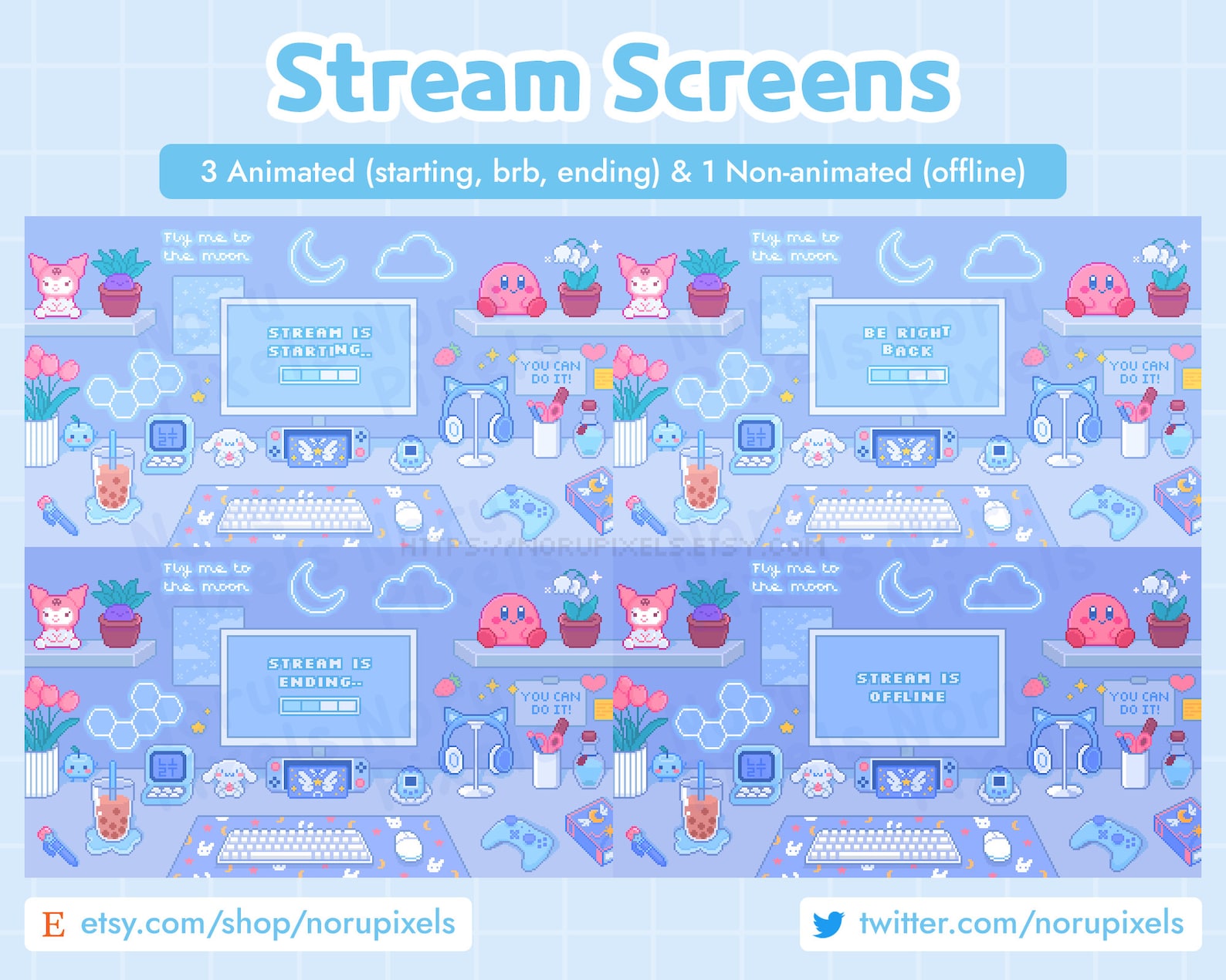 Animated Stream Screens Kawaii Blue Gamer Desk Aesthetic - Etsy Australia