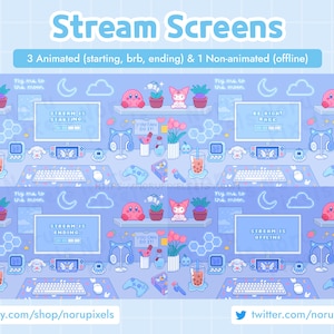 Animated Stream Screens Kawaii Blue Gamer Desk | Aesthetic Cute Twitch ...