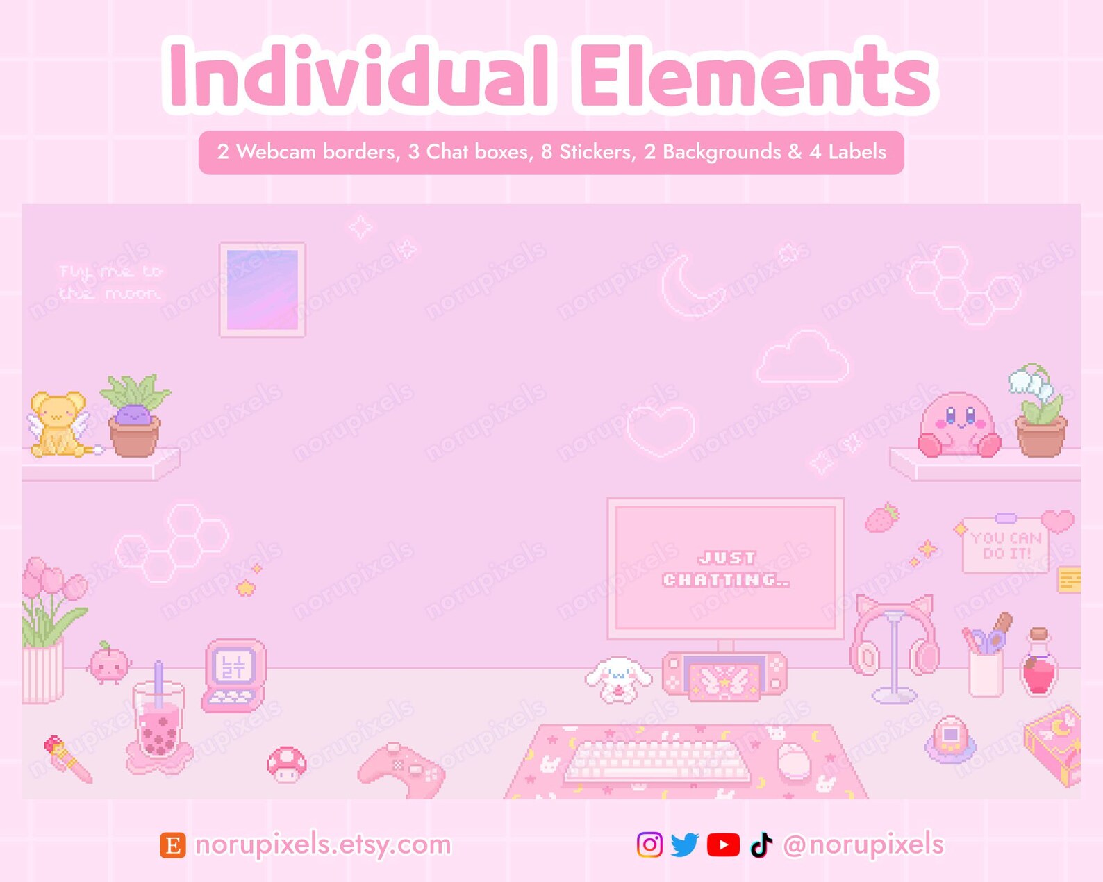 Pastel Pink Gamer Desk Animated Stream Overlays | Vtuber Animated ...