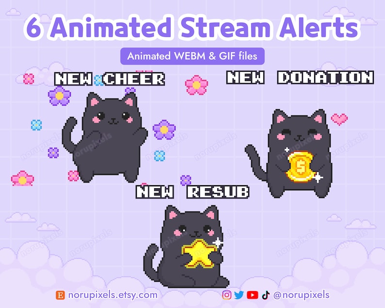 Animated Black Cat Twitch Stream Alerts Pack Stream New Subscriber ...