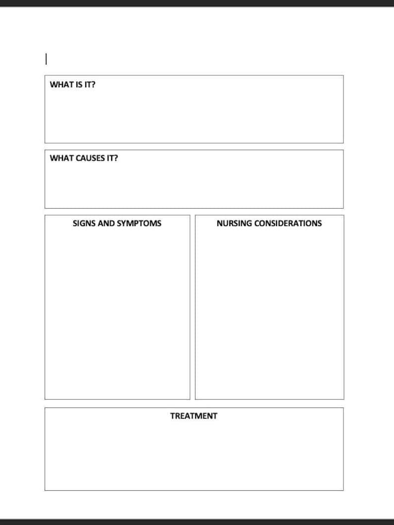 Pathophysiology Template for Nursing School - Etsy